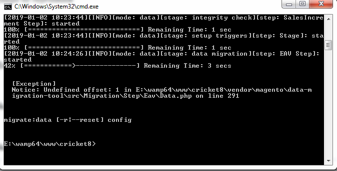 [exception] Notice Undefined Offset 1 Vendor Magento Data Migration Tool Src Migration Step