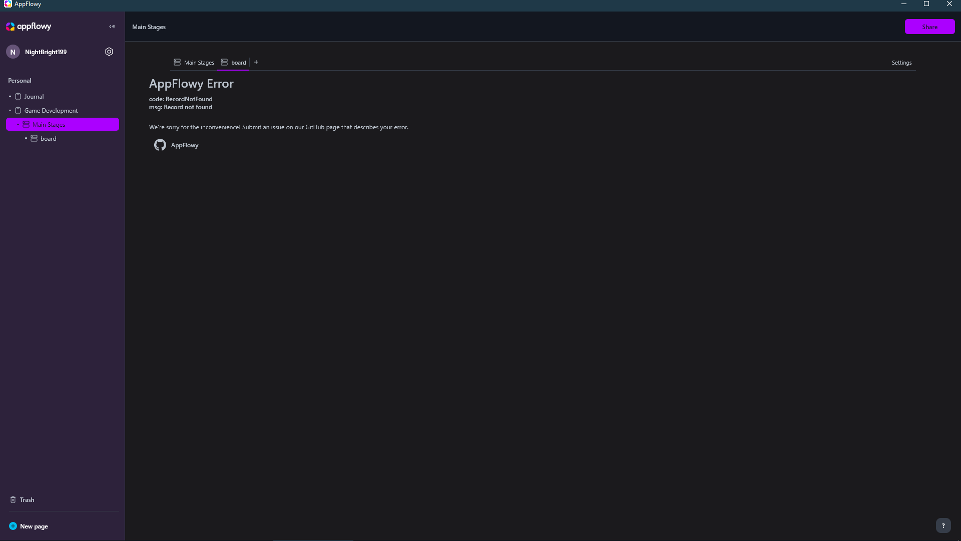 [Bug] Record Not Found · Issue #3583 · AppFlowy-IO/AppFlowy · GitHub