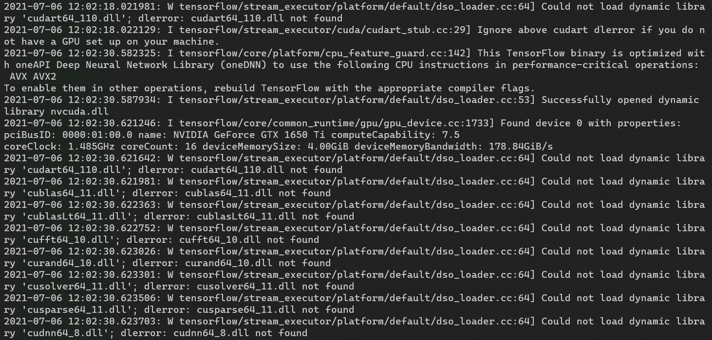 W tensorflow/stream_executor/platform/default/dso_loader.cc:64] Could ...