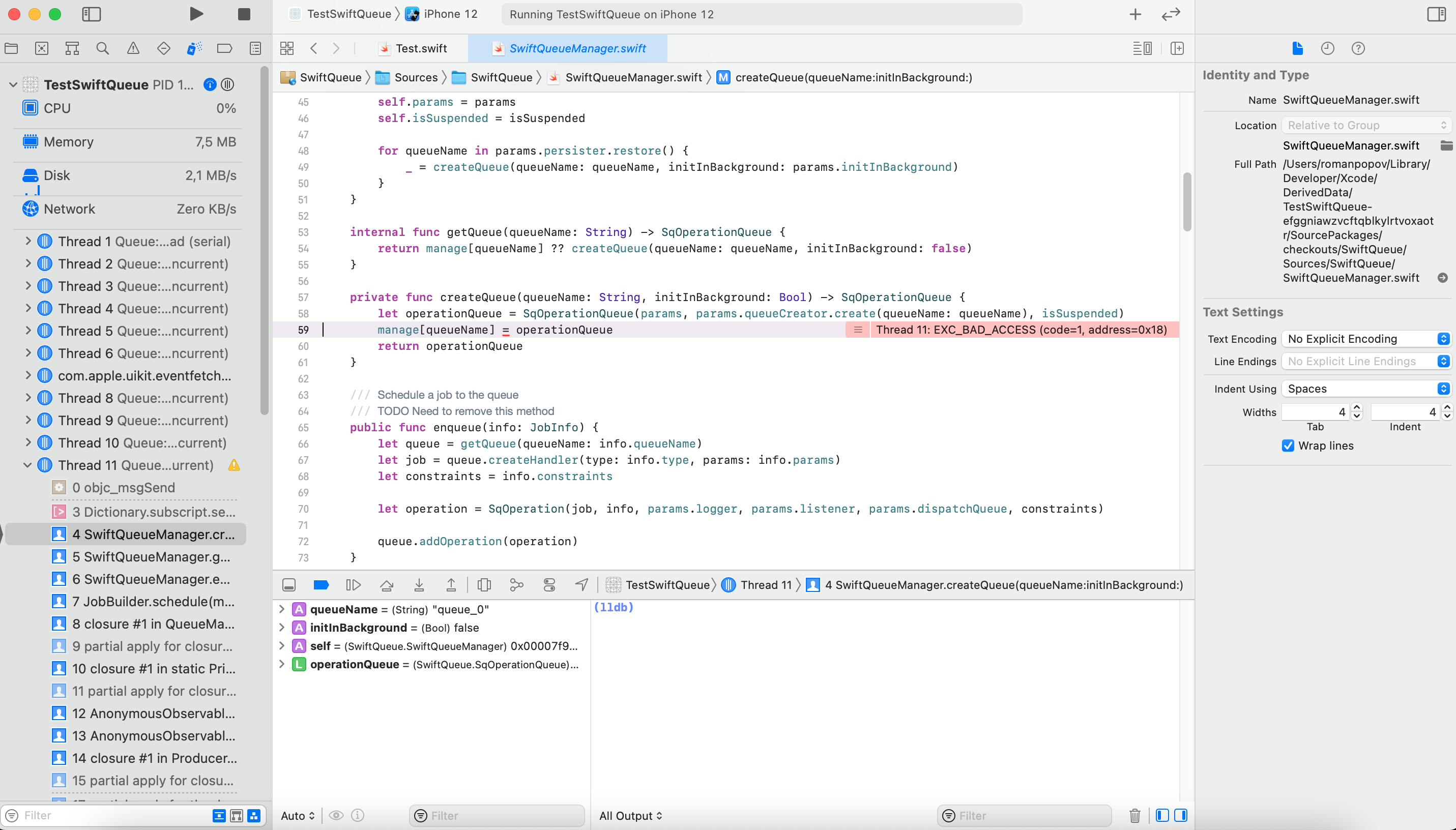 EXC_BAD_ACCESS in the method createQueue · Issue #388 · lucas34/SwiftQueue · GitHub