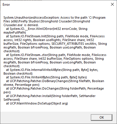 Error message on the installation · Issue #644 · UnofficialCrusaderPatch ...