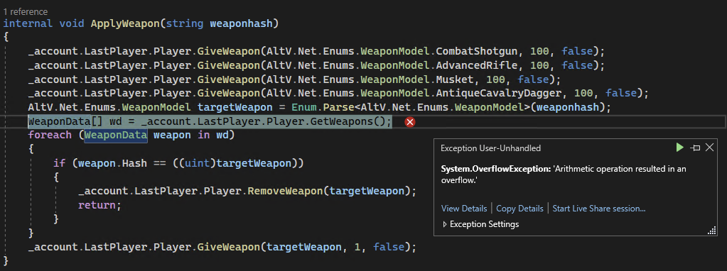 C# IPlayer.GetWeapons() behaving wierd · Issue #1663 · altmp/altv-issues · GitHub