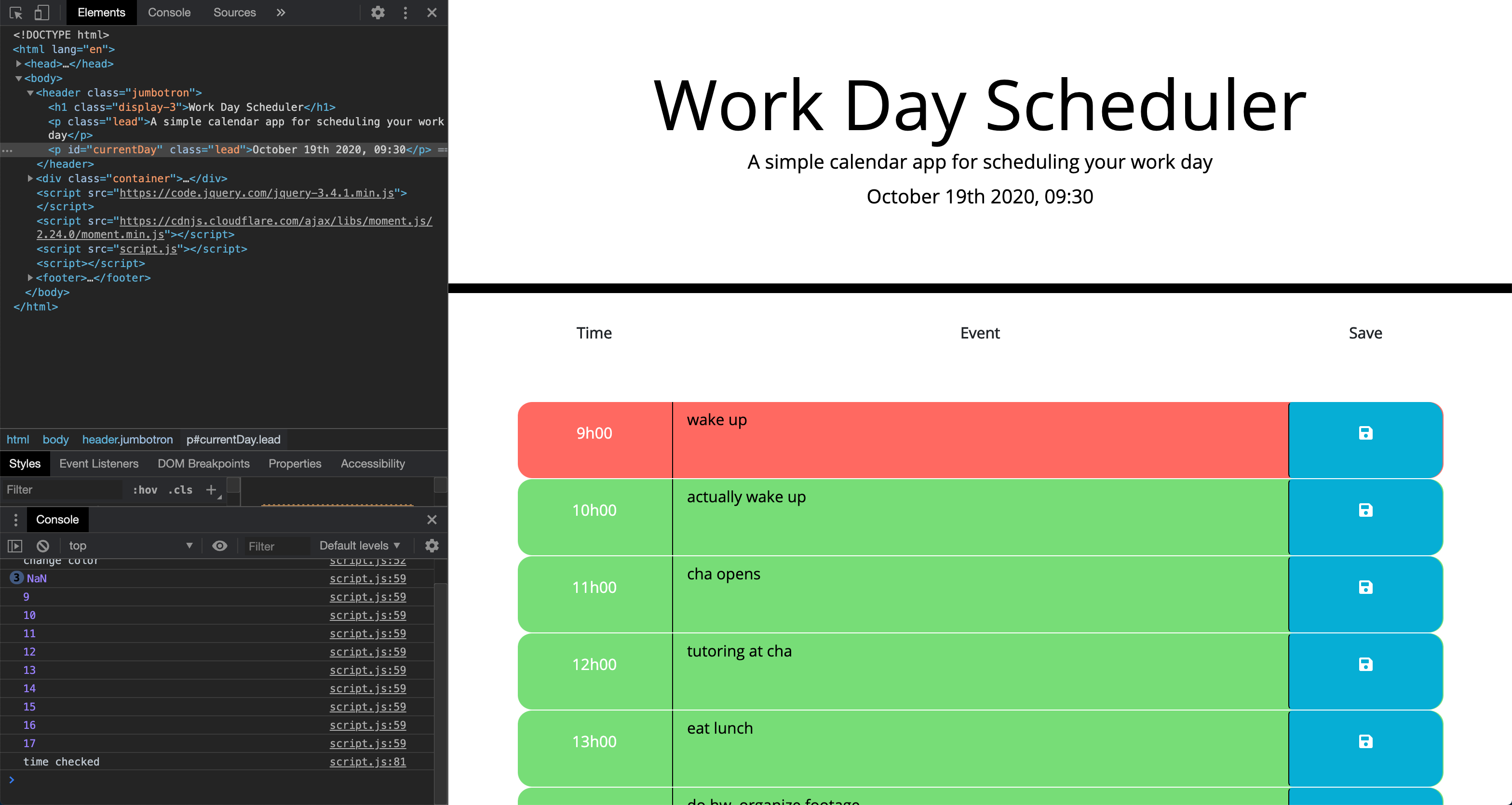 GitHub - ebsizzlin/WorkDaySch: Calendar app to save events and change ...