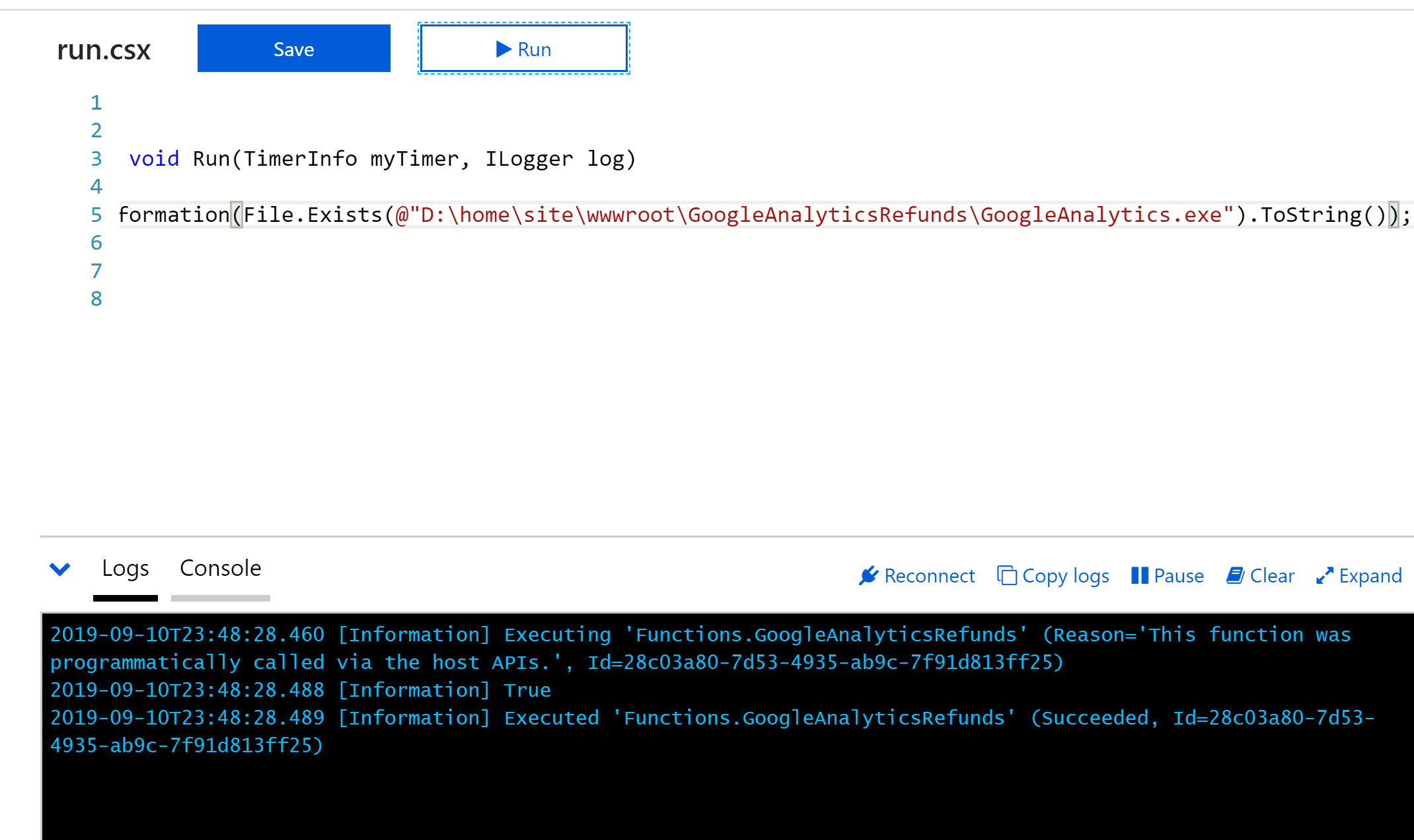 Unable to call .exe from Azure function that runs as expected through ...