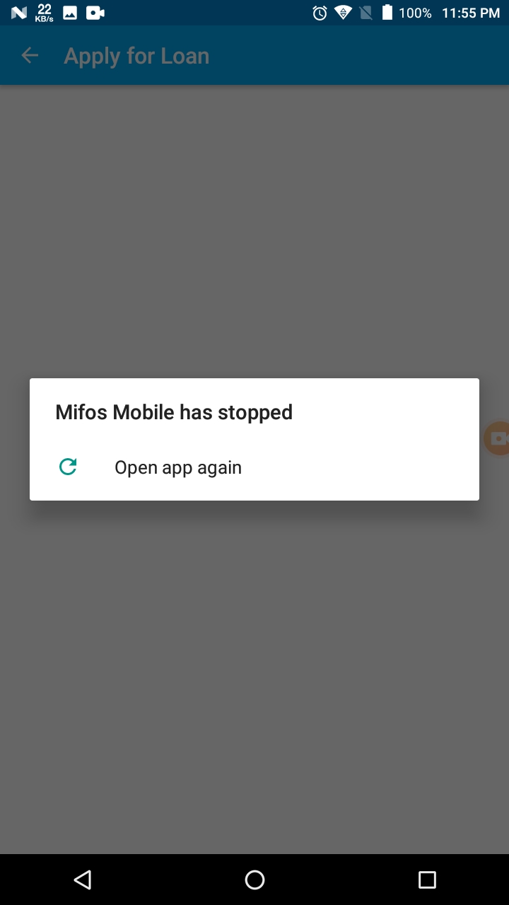 App crashes on pressing back button on review loan page · Issue #1573 · openMF/mifos-mobile · GitHub