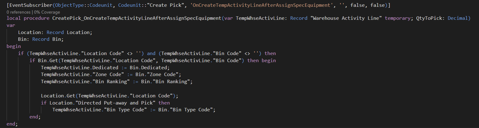 Bug in codeunit 7312 "Create Pick": wrong "GetBin" procedure is called because of "with ...