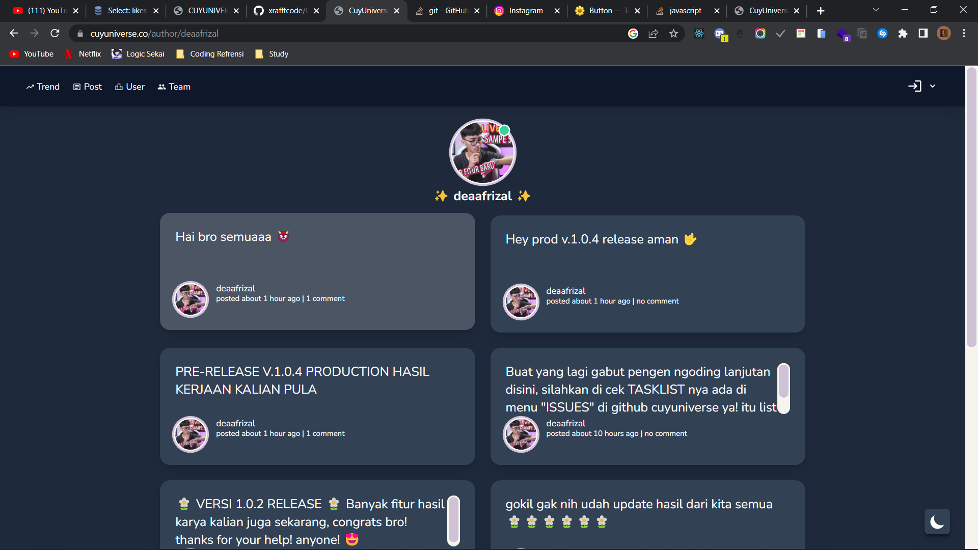 BUGFIX postingan di menu author · Issue #109 · deaaprizal/cuyuniverse ...