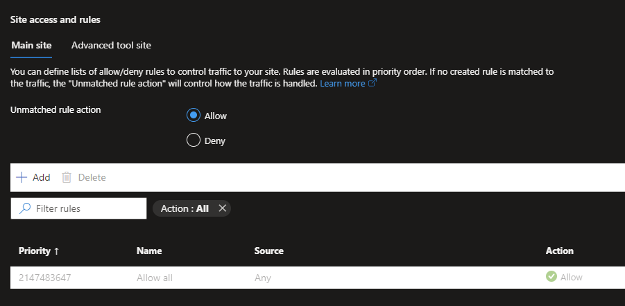 `ipSecurityRestrictionsDefaultAction` does not modify Unmatched Rule Action for App Service ...