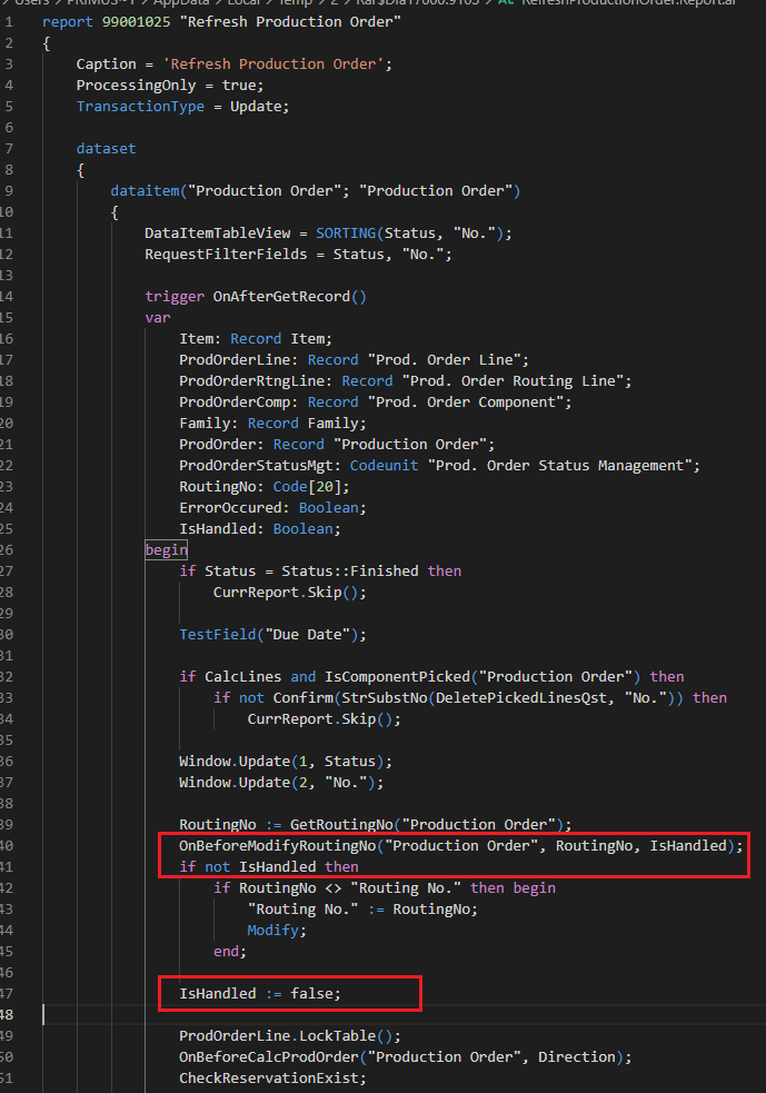 [Event Request] Report 99001025 - Refresh Production Order - OnBeforeModifyRoutingNo · Issue ...