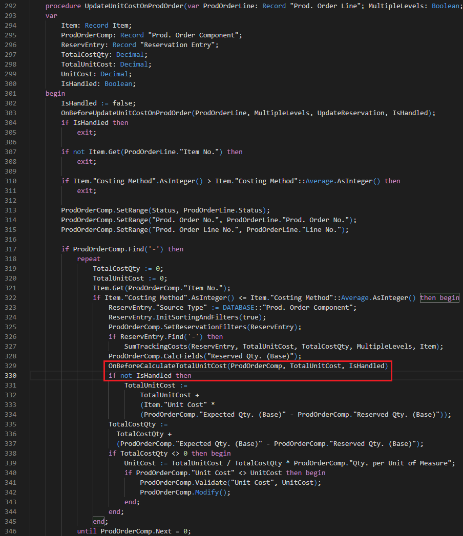 [Event Request] CodeUnit 99000757 - Update Prod Order Cost - OnBeforeCalculateTotalUnitCost ...