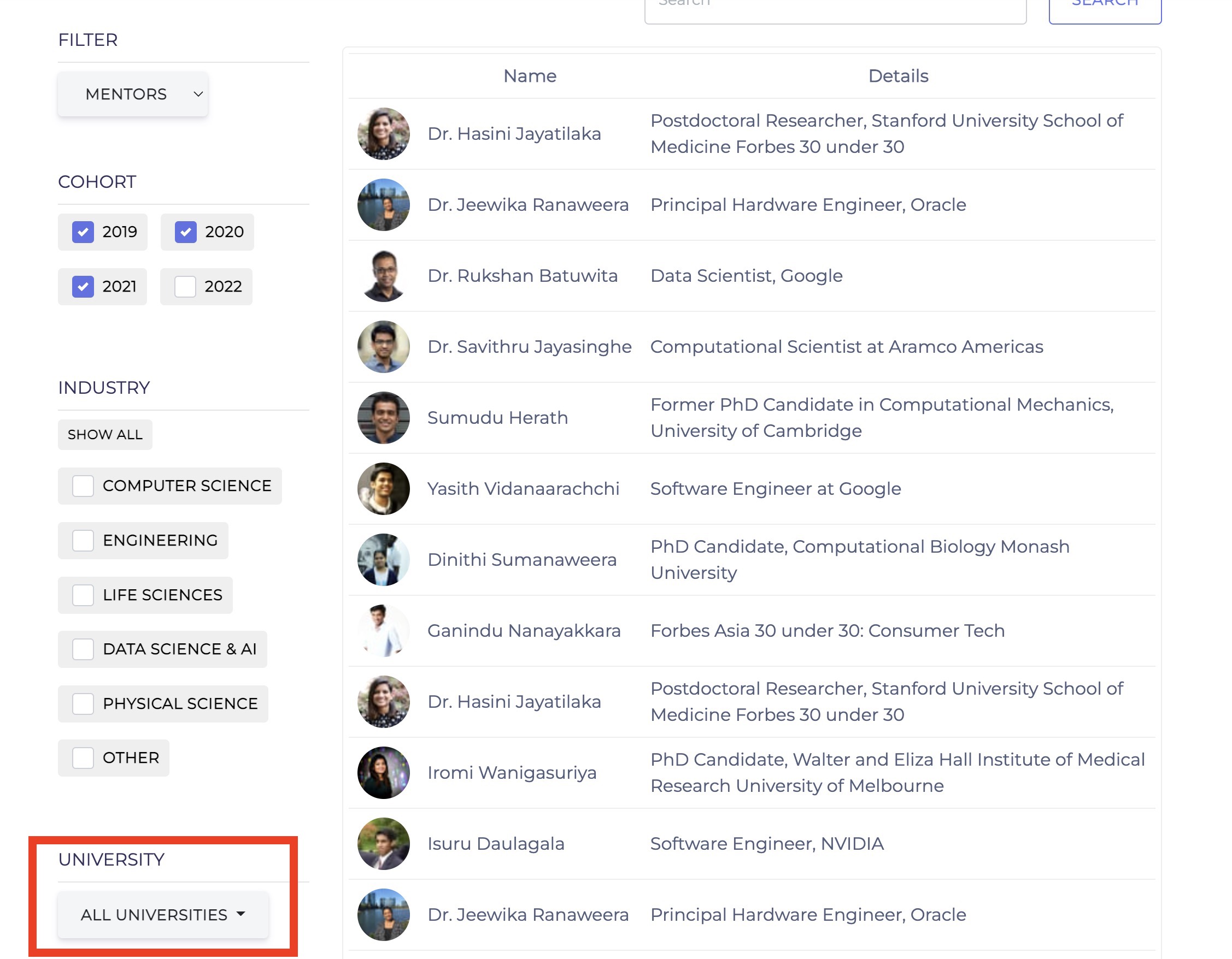 Implement filter by UNIVERSITY for the mentees in ScholarX Archive page · Issue #1466 · sef ...