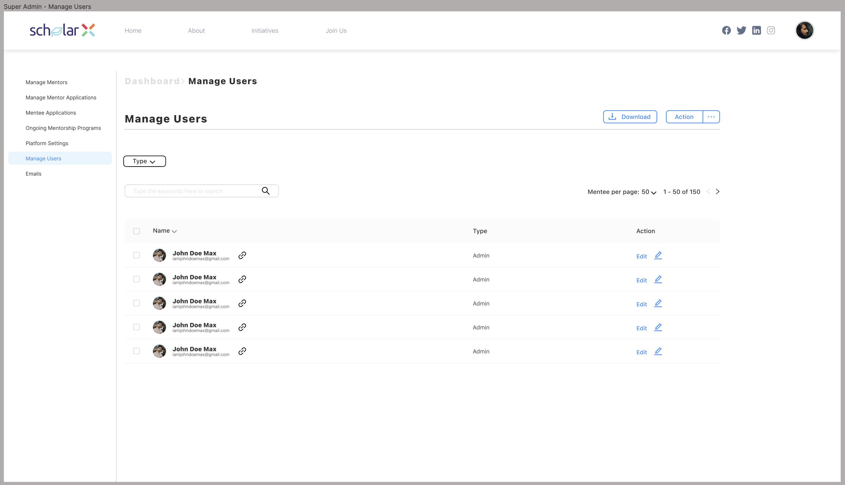 Implement the admin dashboard - admin user management view · Issue #36 · sef-global/scholarx ...
