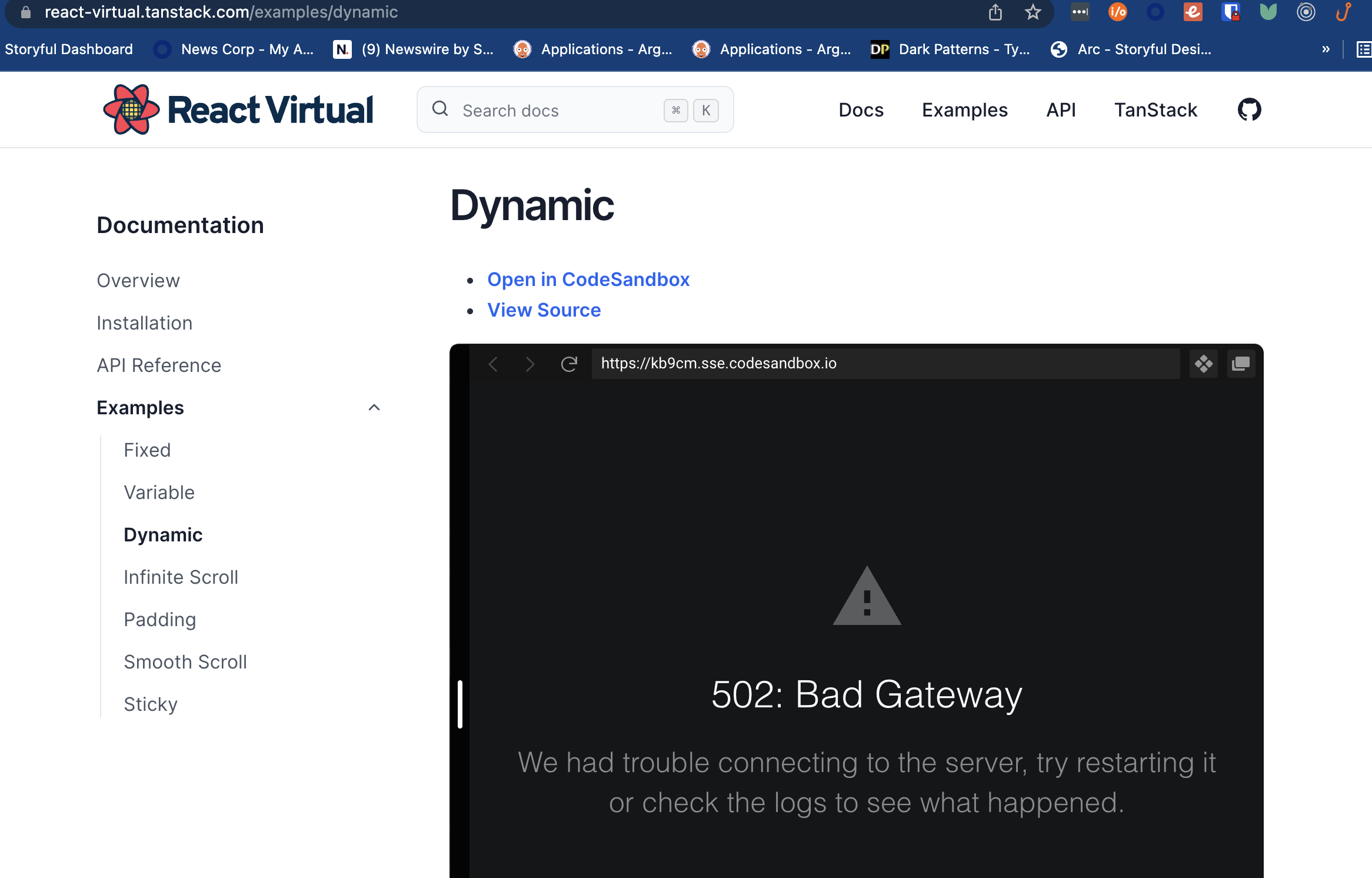 Examples on https://react-virtual.tanstack.com/ are not showing up · Issue #252 · TanStack ...