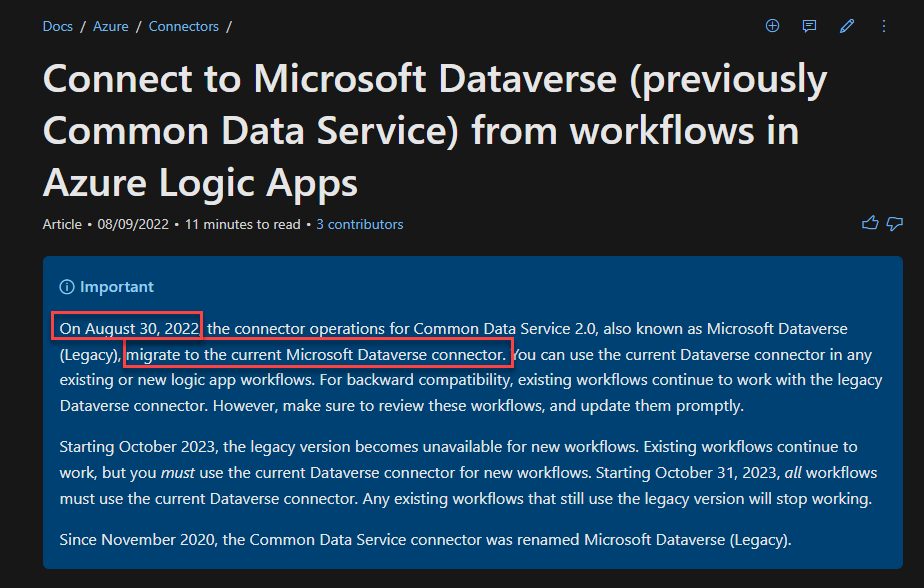 Logic Apps: Microsoft Dataverse (Legacy), migrate to the current Microsoft Dataverse connector ...