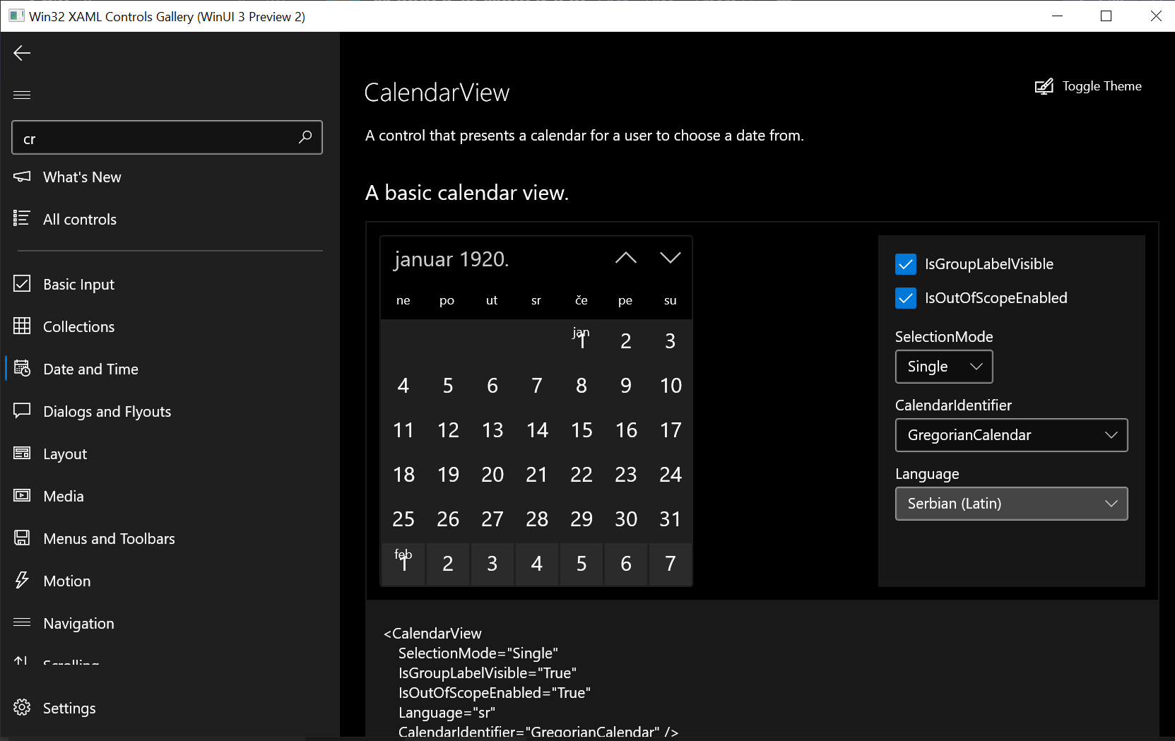 CalendarView crashes app when changing languages · Issue #560 · microsoft/WinUI-Gallery · GitHub