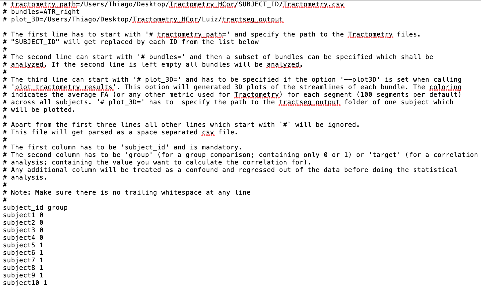 Tractometry error - ValueError: could not convert string to float ...