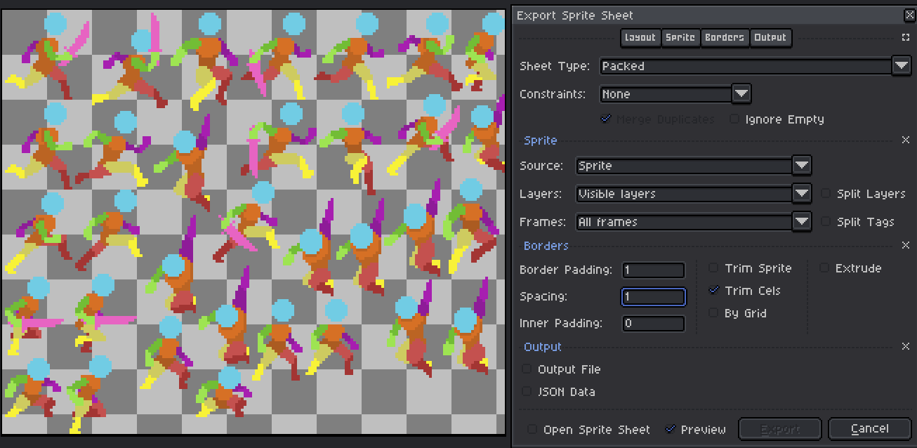 Aseprite Sometimes Incorrectly Handles Paddings Between Sprites And