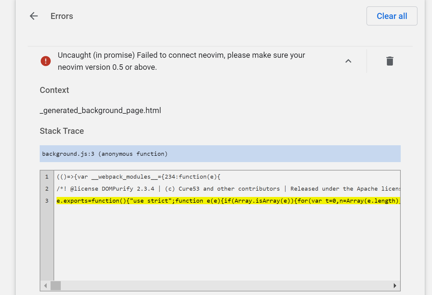 Uncaught (in promise) Failed to connect neovim, please make sure your neovim version 0.5 or ...