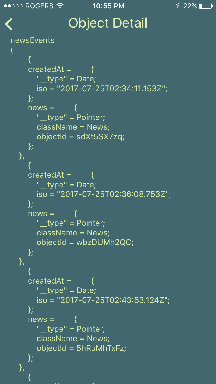 Parse Dashboard Modifies The Data Of An Array Containing Pointers Into