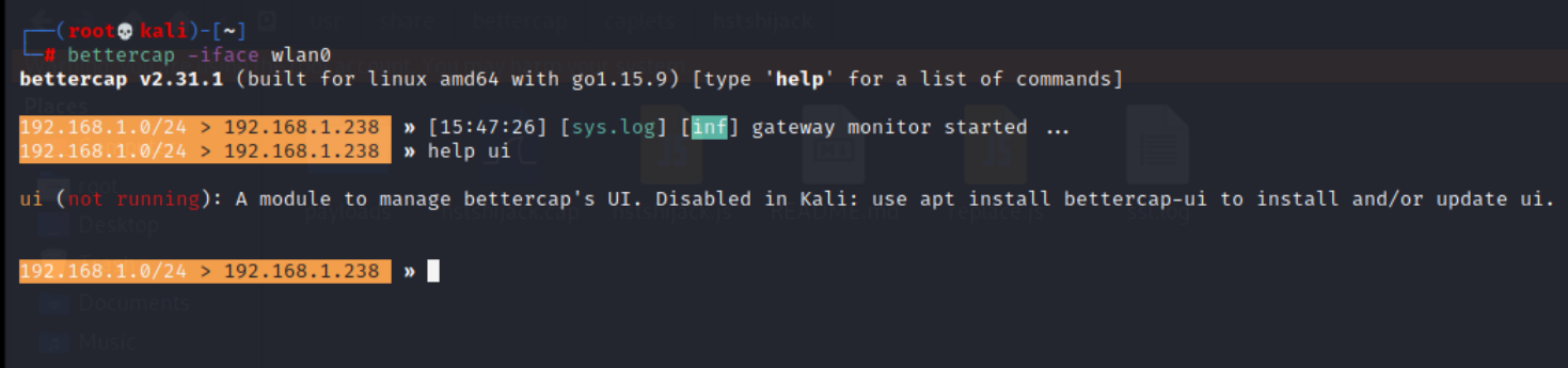 A module to manage bettercap's UI. Disabled in Kali: use apt install bettercap-ui to install and ...