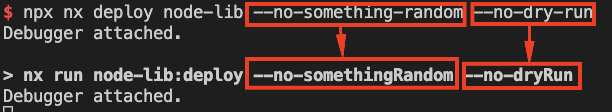 Nx is trimming options put in console with prefix `no` and setting ...