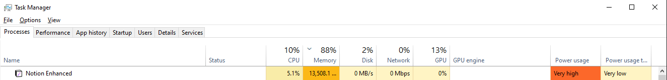 Massive memory leak after application closed · Issue #746 · notion-enhancer/notion-enhancer · GitHub