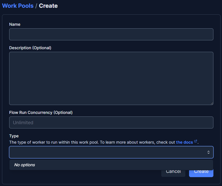 Work pool creation not possible through the UI if GitHub or Sanity.io is unreachable through the ...