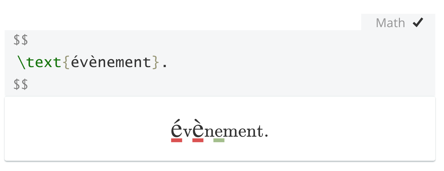 Accents and other characters in math blocks are not in the correct font ...