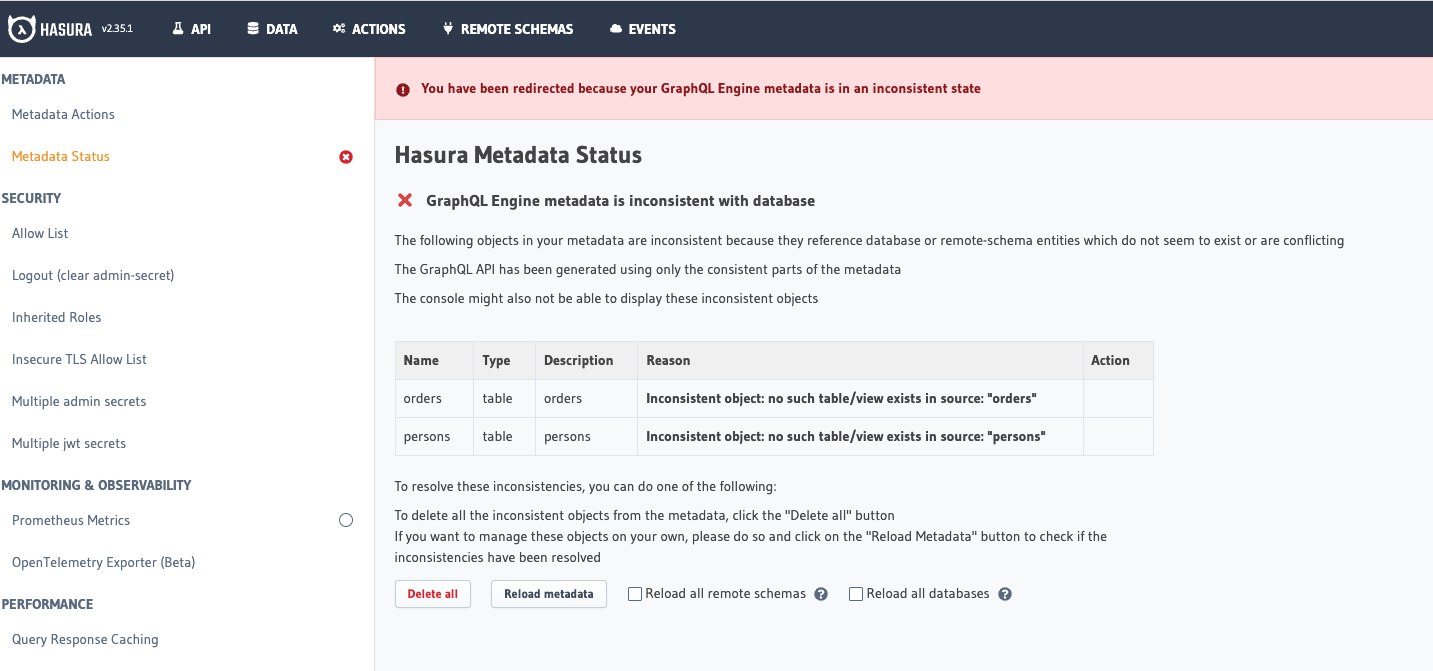 After A Consistency Error Occurs `reload Metadata` Button Does Not Resolve The Error · Issue 