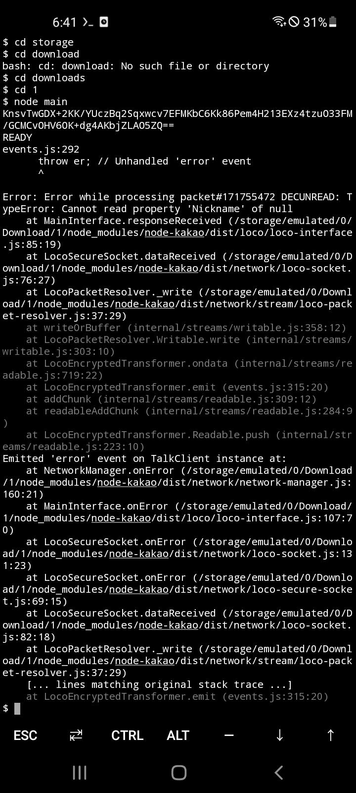 ERROR 이벤트 · Issue #552 · storycraft/node-kakao · GitHub