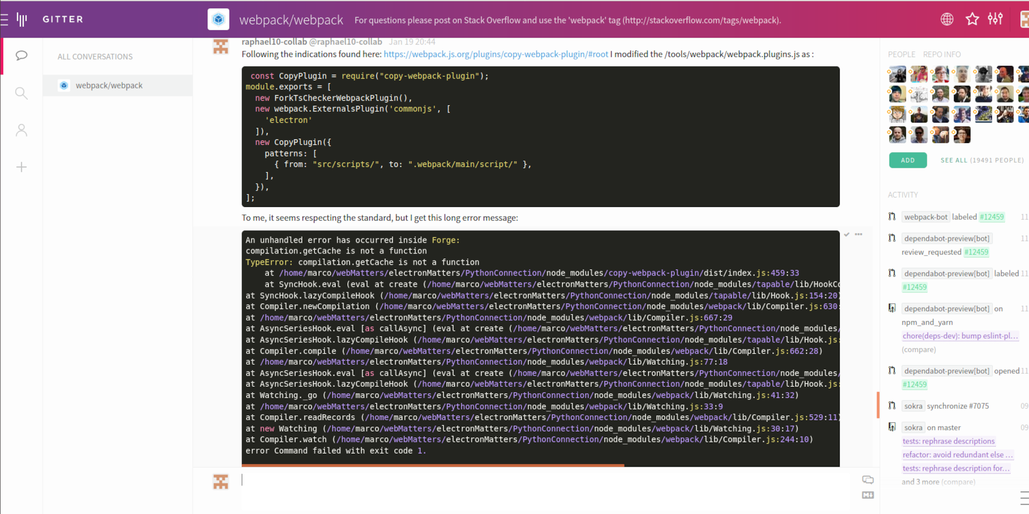 An unhandled error has occurred inside Forge: Cannot read property 'tapAsync' of undefined ...