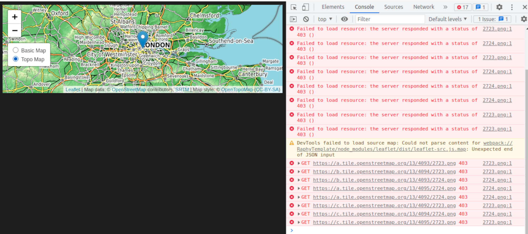 Issues With Loading And Viewing openstreetmap Tiles Failed To Load