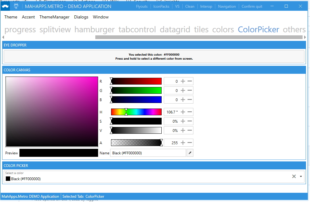 Color Canvas Background Color is not updated · Issue #4402 · MahApps/MahApps.Metro · GitHub