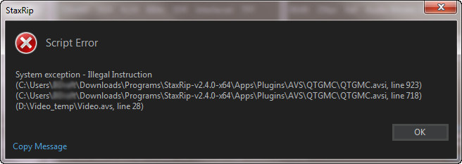 Staxrip crash when I use QTGMC · Issue #654 · staxrip/staxrip · GitHub