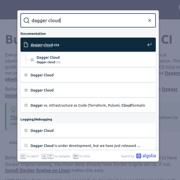 Spike to diagnose issues with documentation search so we can create a fix · Issue #2557 · dagger ...