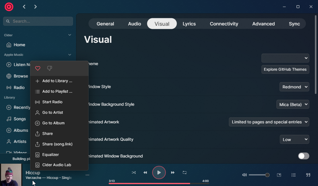 [Bug]: Right-clicking on song image in Redmond mode doesn't show the full GUI (MINOR) · Issue ...