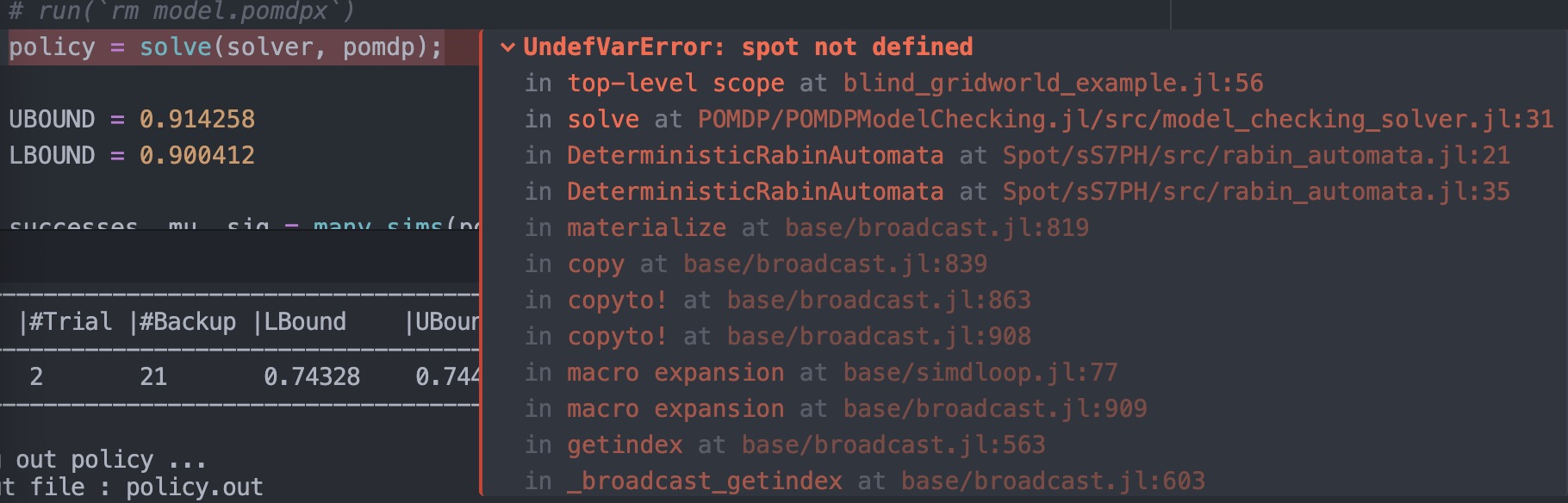 UndefVarError: spot not defined · Issue #12 · sisl/POMDPModelChecking.jl · GitHub