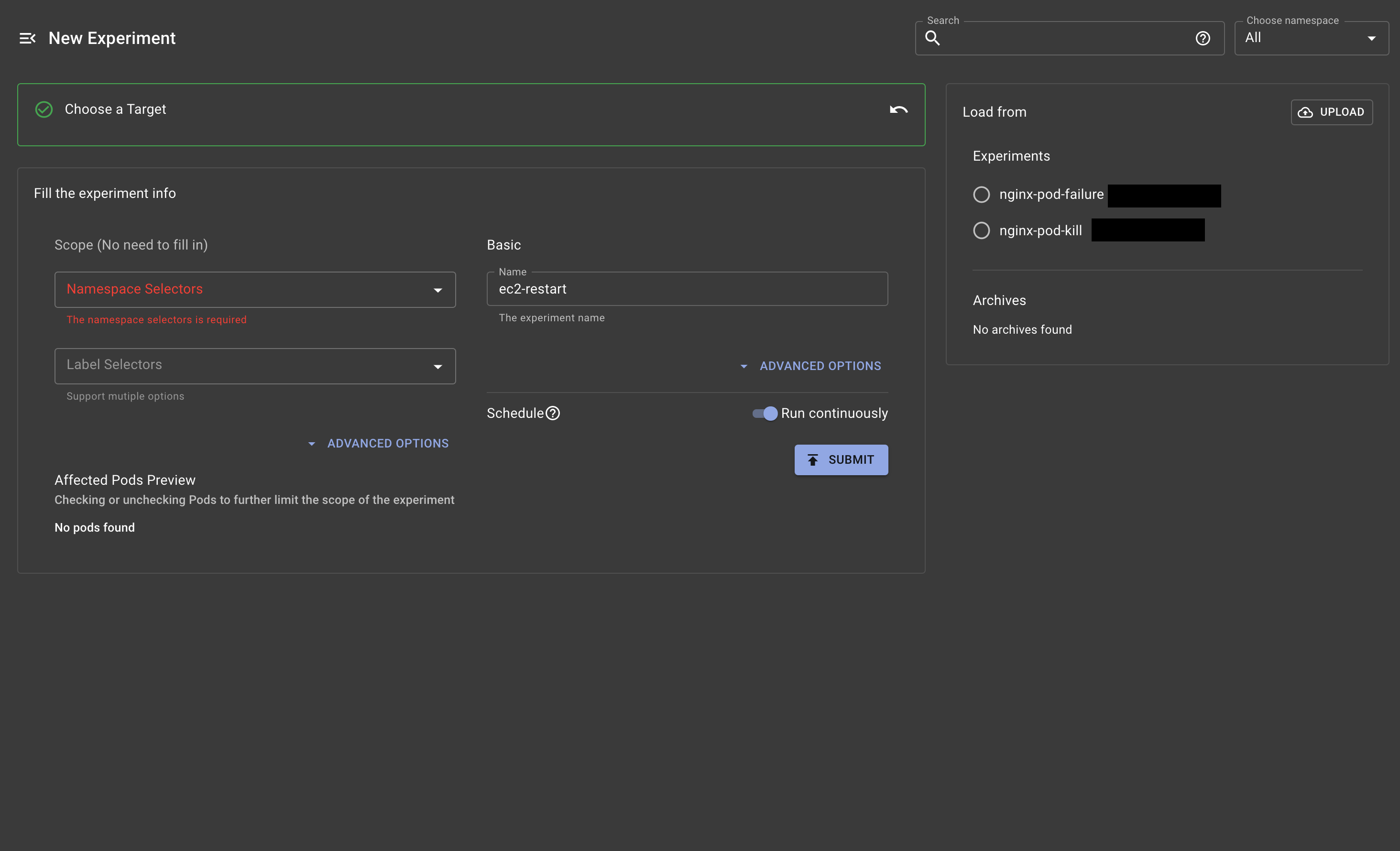 Chaos Dashboard Is The Namespace Option Required When Executing Awschaos · Issue 2091 · Chaos 