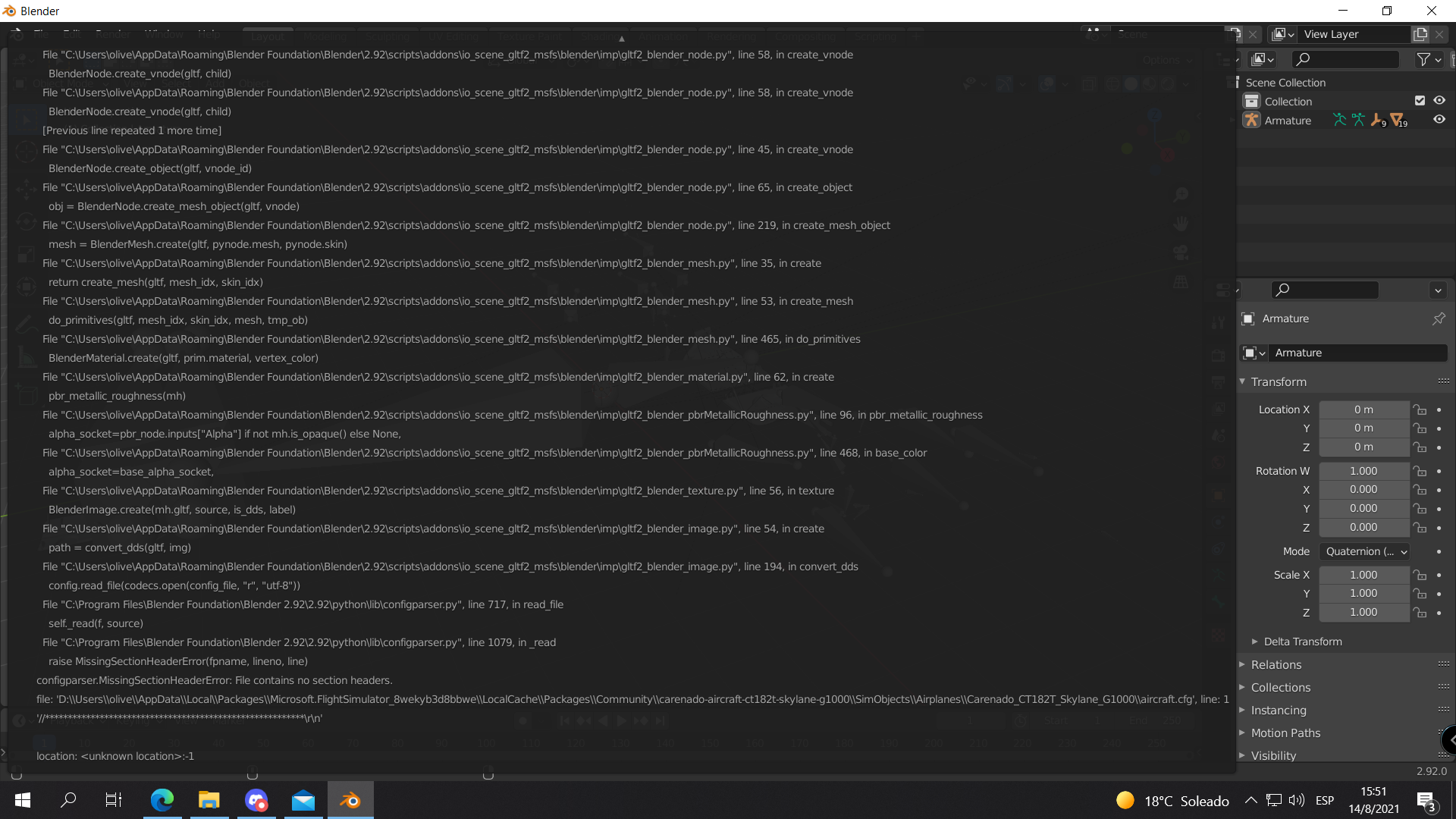 Unable to import any model · Issue #3 · flybywiresim/msfs2blender2msfs · GitHub