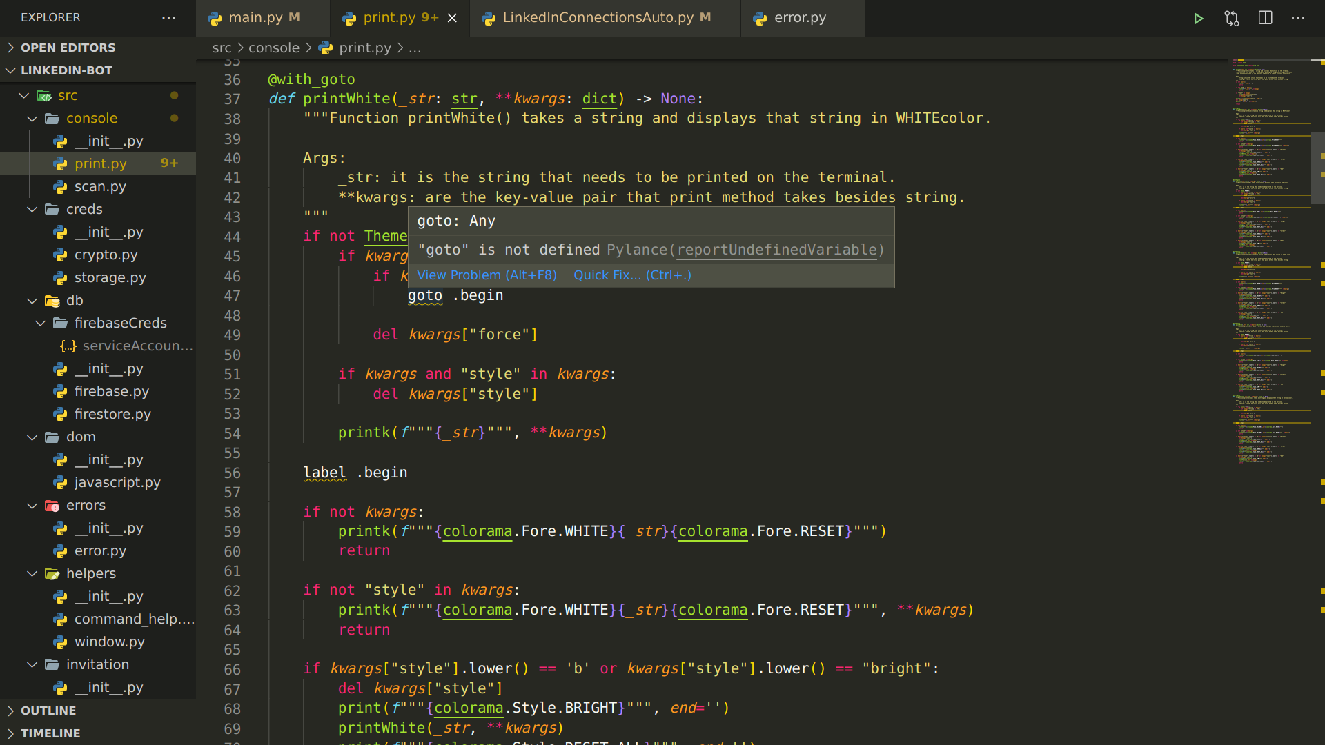 Undefined Variable goto When Using Goto Labels With Python Issue 1269 Microsoft pylance 