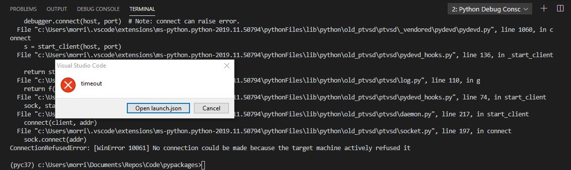 Error running debug on Windows · Issue #2020 · microsoft/ptvsd · GitHub
