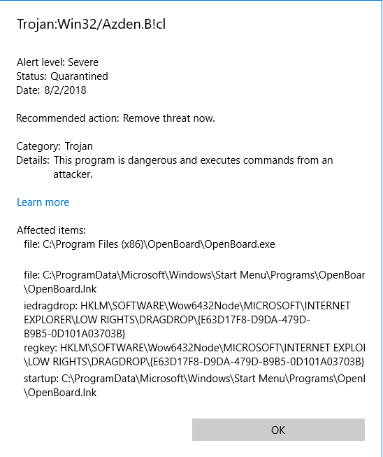 openboard_Installer_1.4.1 downloaded from the github seems to contain a trojan/bitcoin miner ...