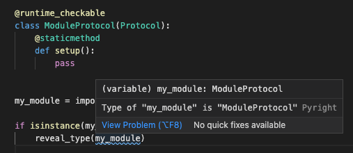 Protocols with runtime_checkable and modules are not correctly typed · Issue #1902 · microsoft ...