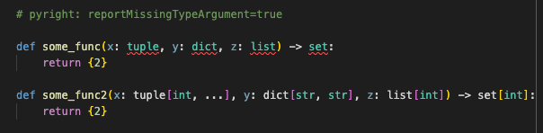 Enfore fully specifying container type annotations `[list,set,dict ...