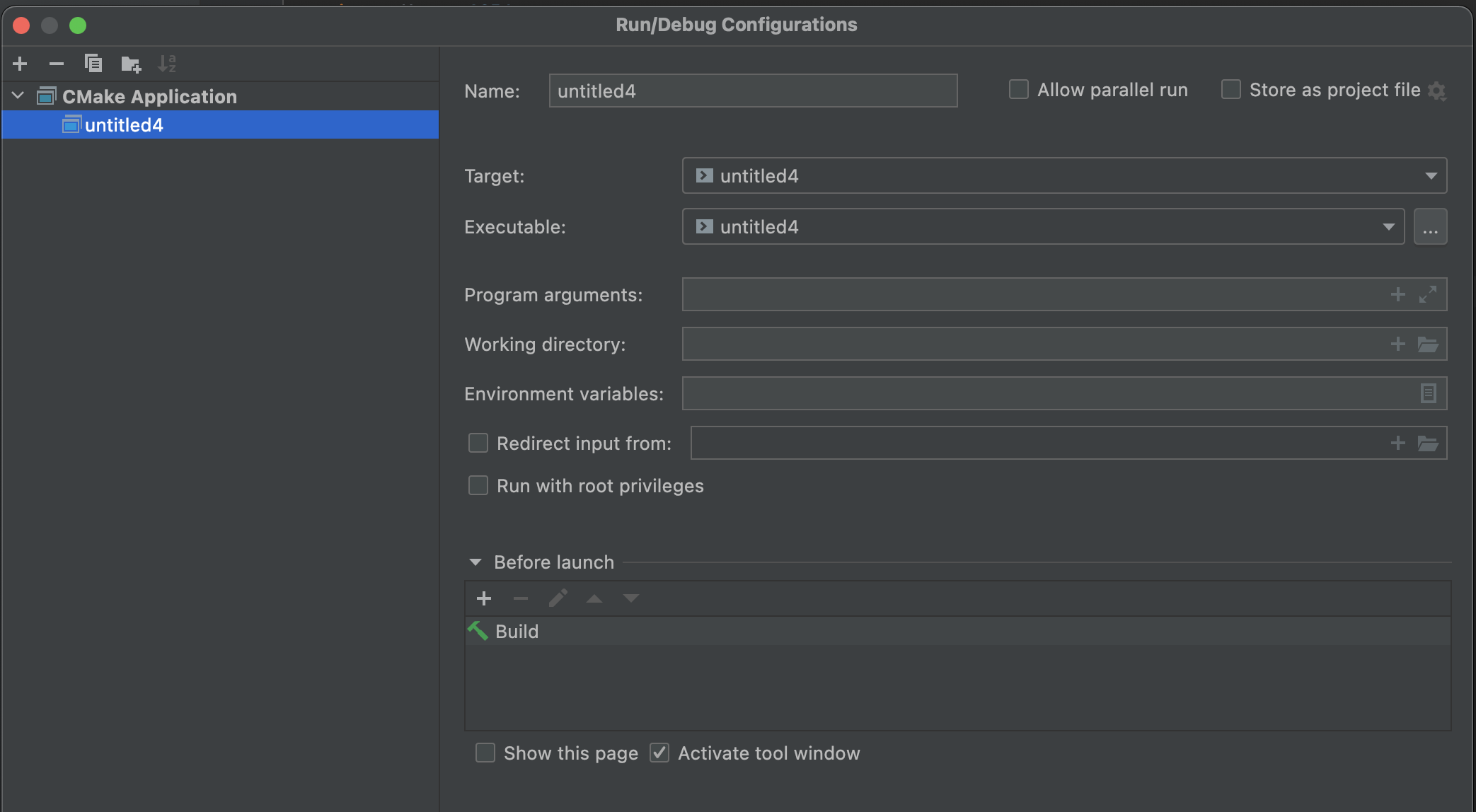 [Bug]: Missing "Redirect input", "Run with root privileges" fields in "CMake Application" run ...