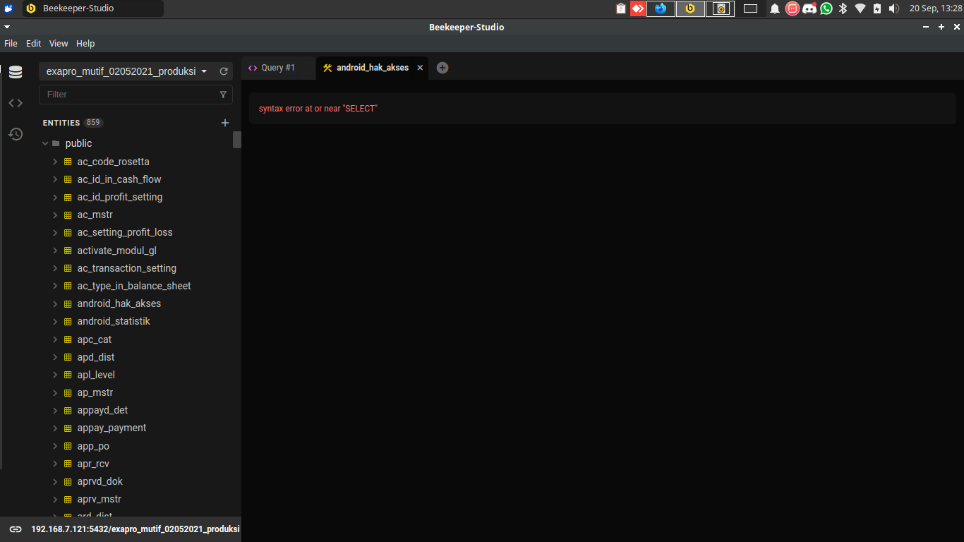 syntax error at or near SELECT · Issue #1382 · beekeeper-studio/beekeeper-studio · GitHub