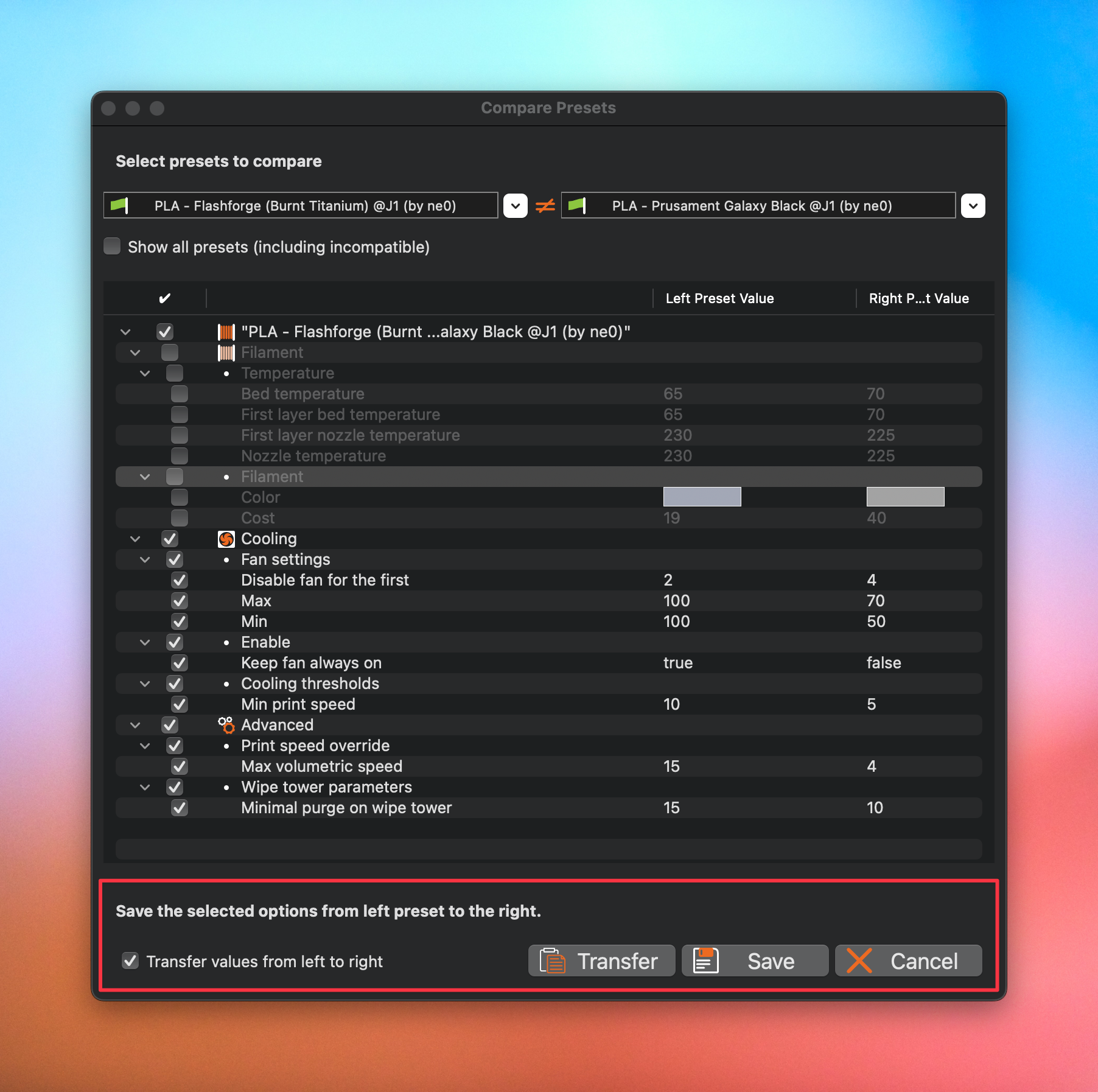 Selective Option Transfer and Save Presets · Issue #1883 · bambulab ...