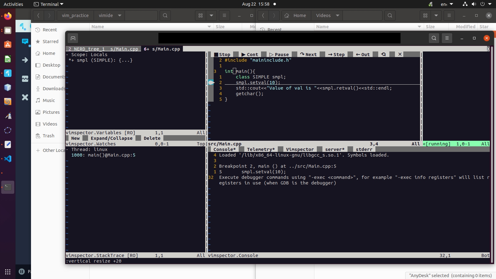 Vimspector shows error yet compiles and builds fine, F10 and F11 while ...