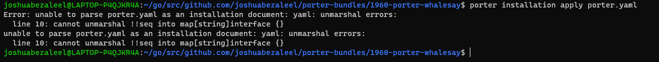 `porter installation apply` failed with array parameters · Issue #1962 · getporter/porter · GitHub