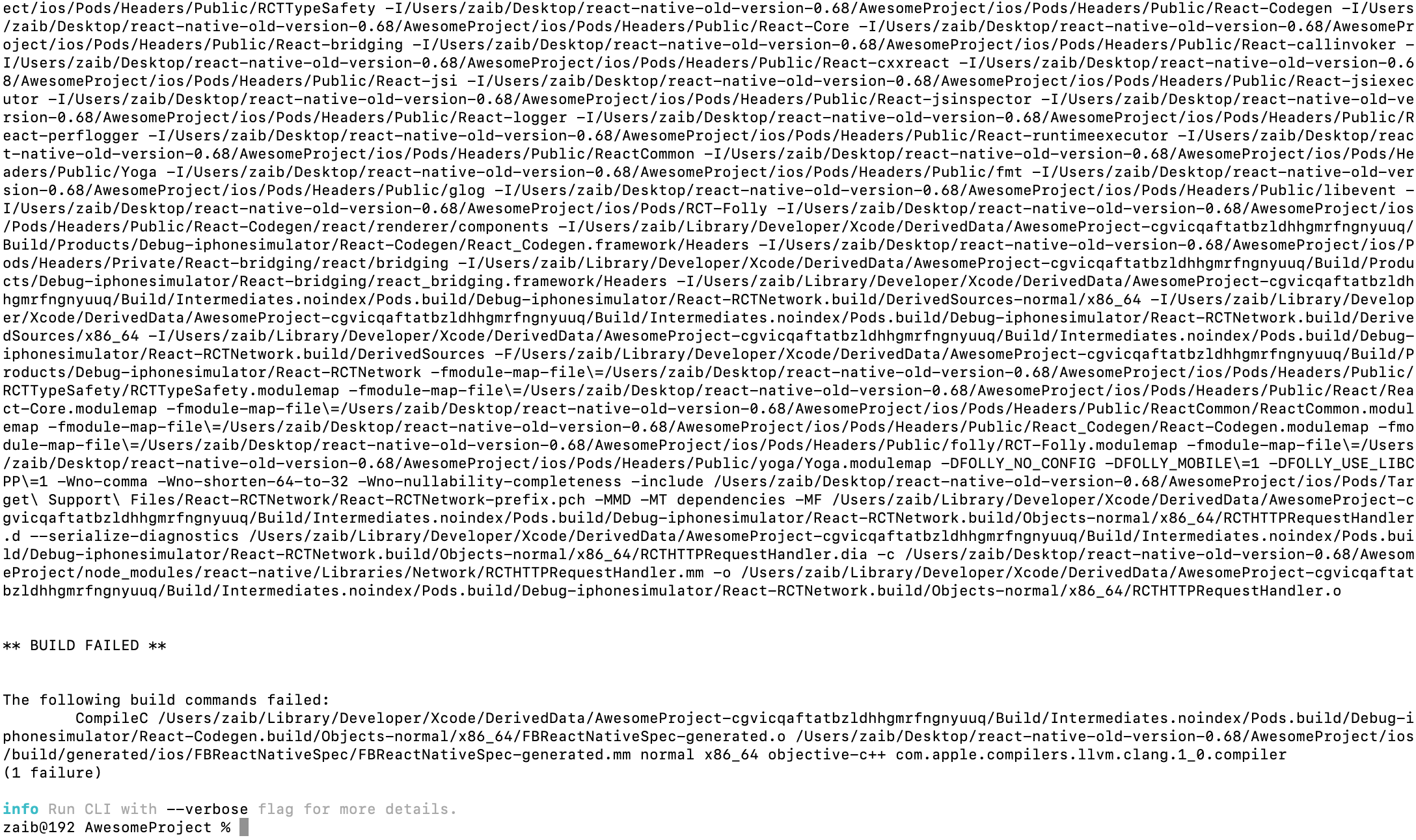 React Native Version 07000701 Ios Build Failed Of Fresh Install On Macbook Prointel Chip